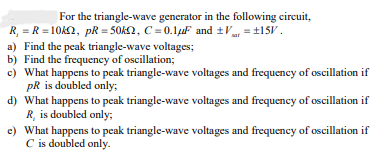 Solved For the triangle-wave generator in the following | Chegg.com