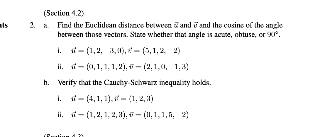 Solved a. Find the Euclidean distance between u and v and | Chegg.com