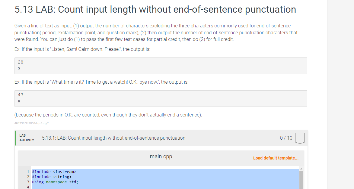 Solved 5.13 LAB: Count input length without end-of-sentence | Chegg.com