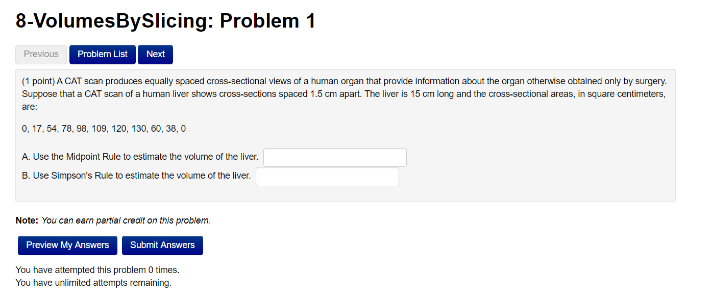 Solved 8-VolumesBy Slicing: Problem 1 Previous Problem List | Chegg.com