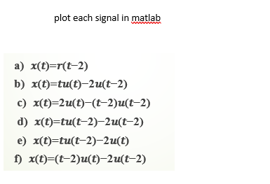 Solved plot each signal in matlab a) x(t)=r(t−2) b) | Chegg.com