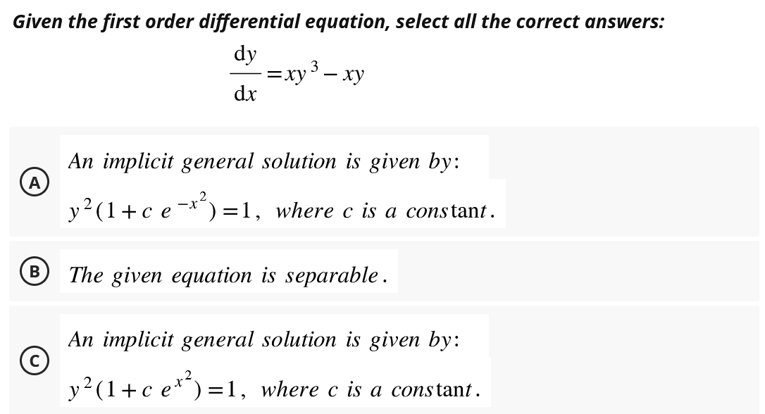 Solved Given the first order differential equation, select | Chegg.com