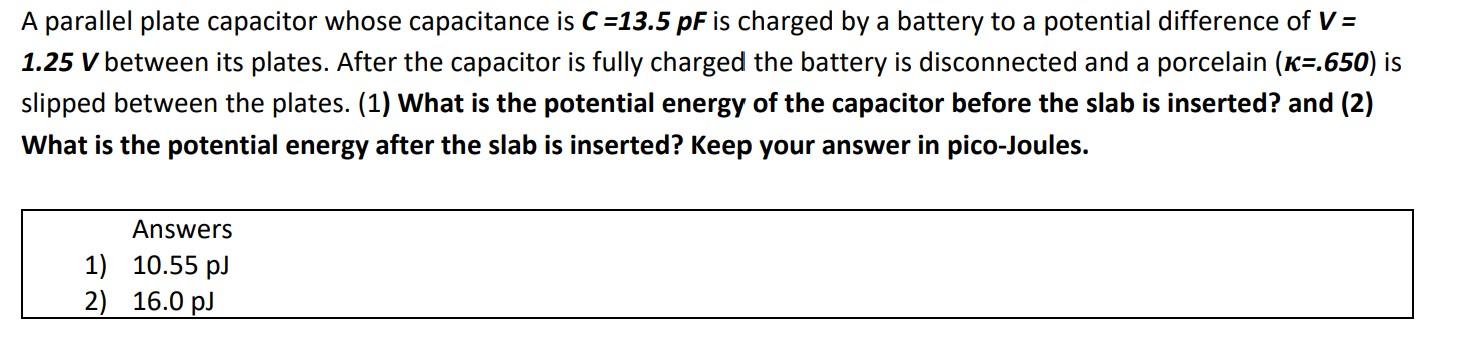 Solved A parallel plate capacitor whose capacitance is | Chegg.com