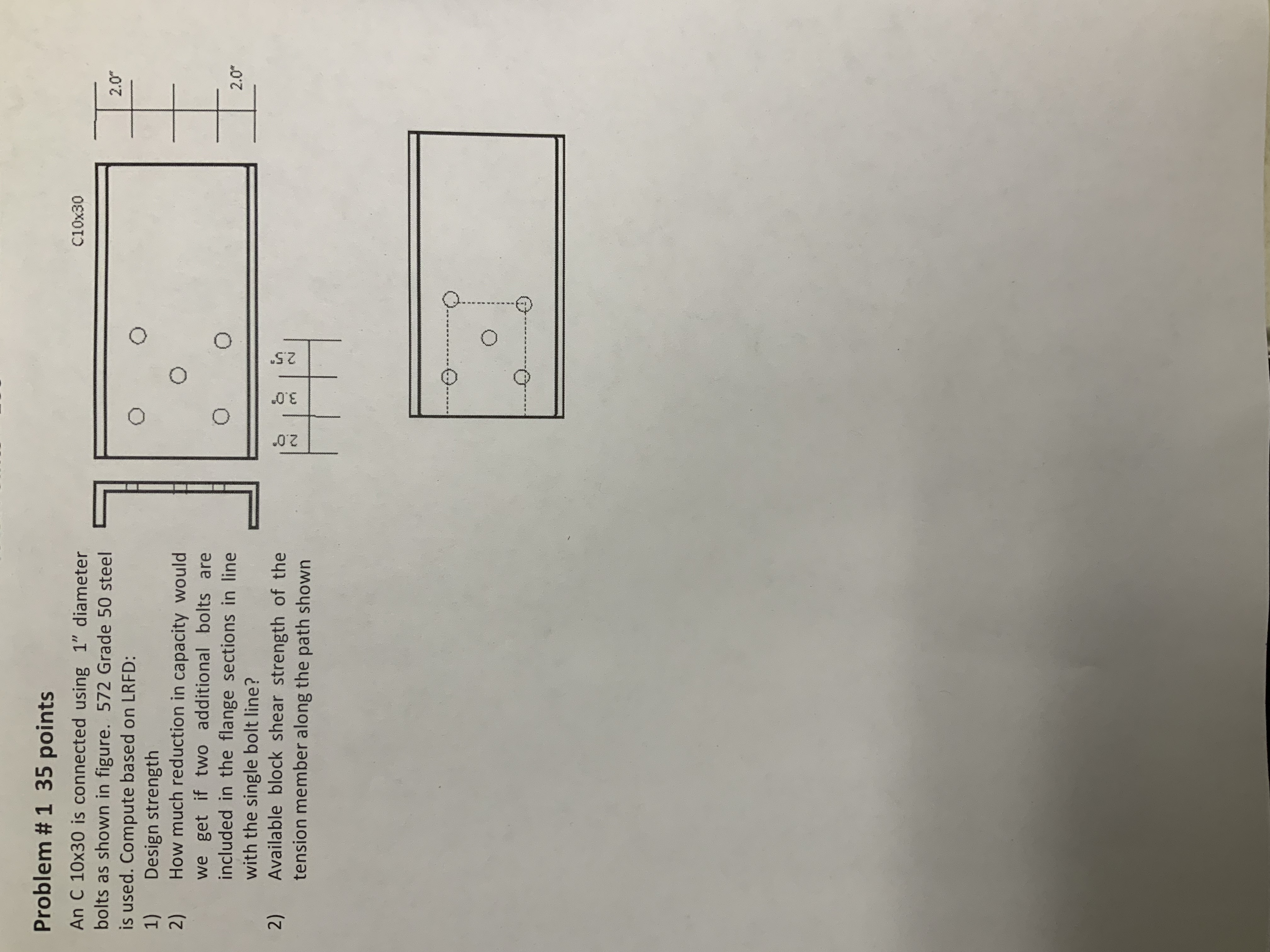 Solved C10x30 2.0" O O O Problem #1 35 points An C 10x30 is | Chegg.com