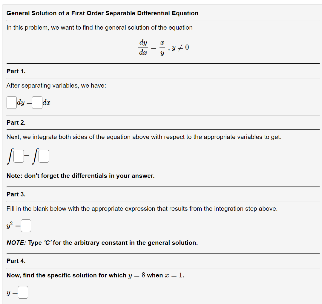 Solved General Solution of a First Order Separable | Chegg.com