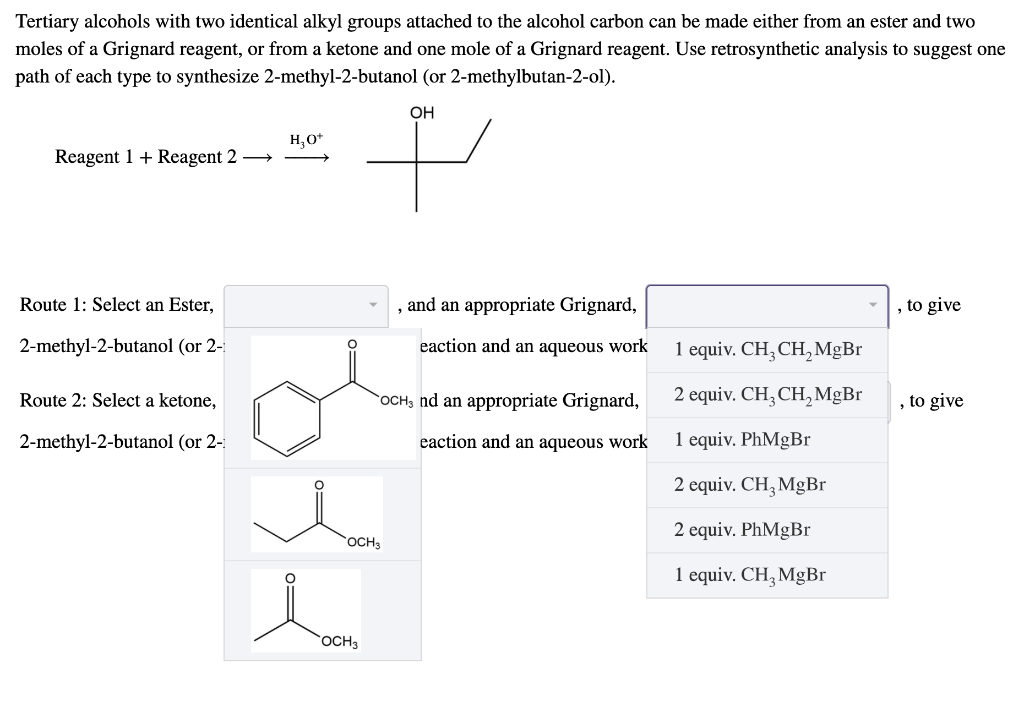 Tertiary alcohols with two identical alkyl groups | Chegg.com