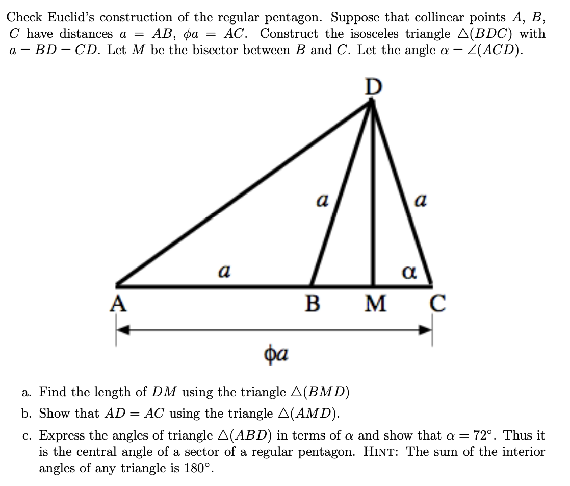 Solved Check Euclid's construction of the regular pentagon. | Chegg.com