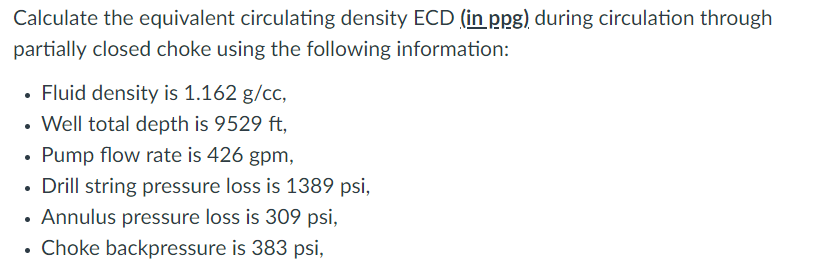 Calculate the equivalent circulating density ECD (in | Chegg.com