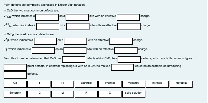 Solved Point defects are commonly expressed in Kroger-Vink | Chegg.com