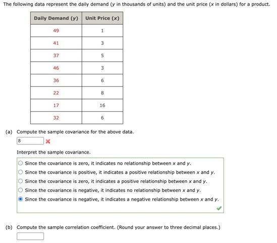 Solved (a) Compute the sample covariance for the above data. | Chegg.com