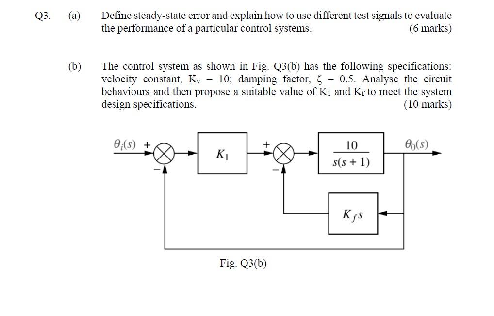 Solved Q3. (a) Define steady-state error and explain how to | Chegg.com