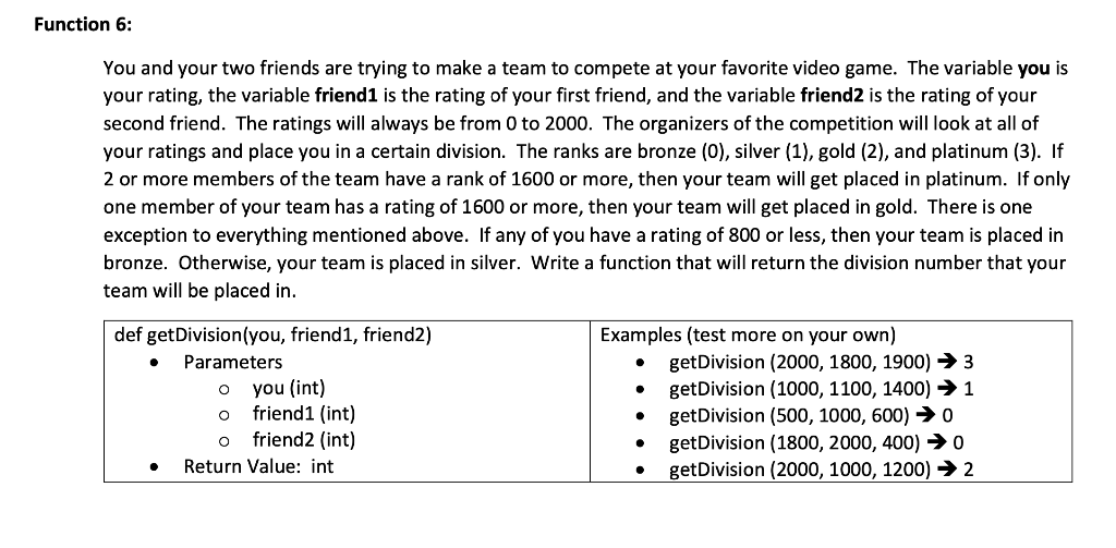 Solved Function 6: You and your two friends are trying to | Chegg.com