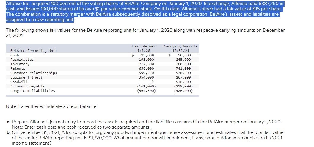 Record the assets acquired and the liabilities | Chegg.com