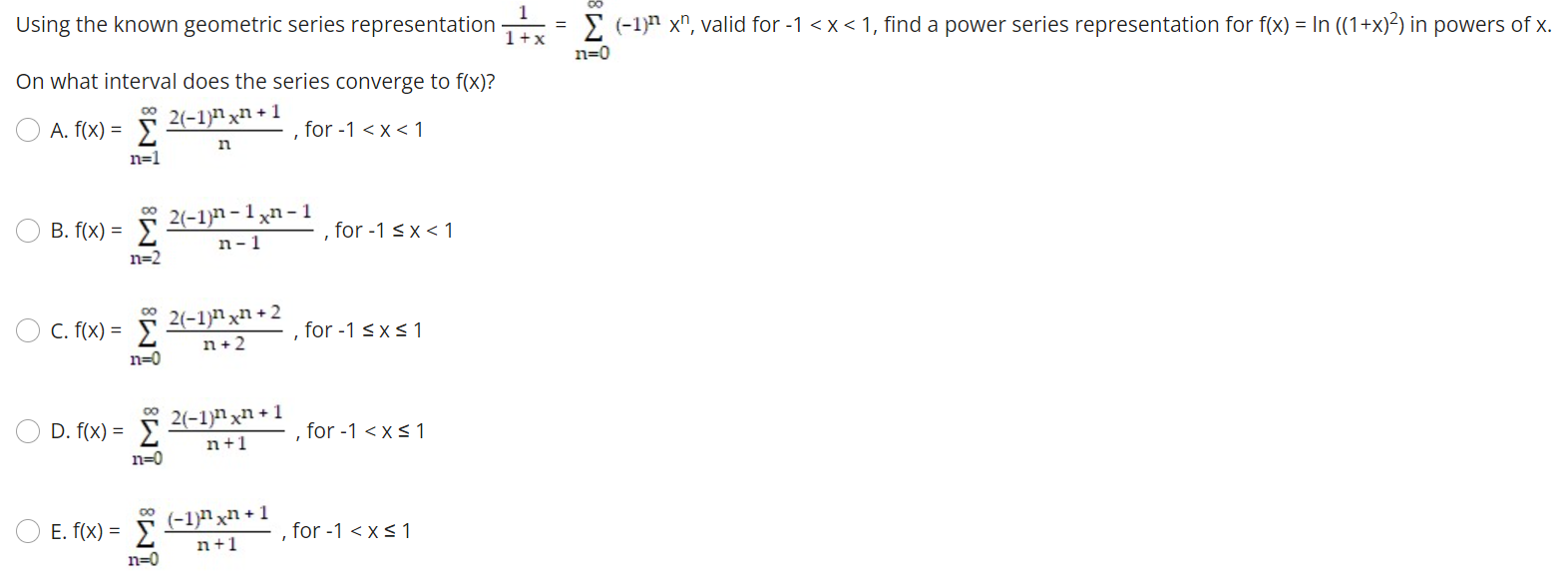 Solved Using the known geometric series representation | Chegg.com