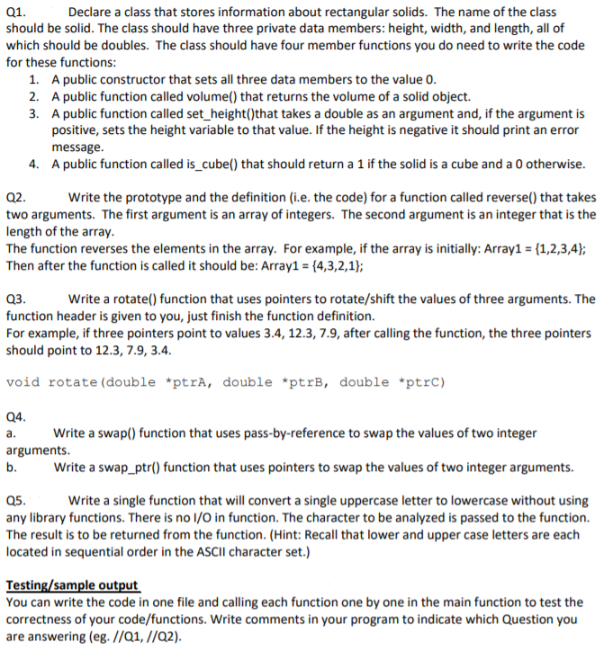 Solved Q1. Declare a class that stores information about | Chegg.com