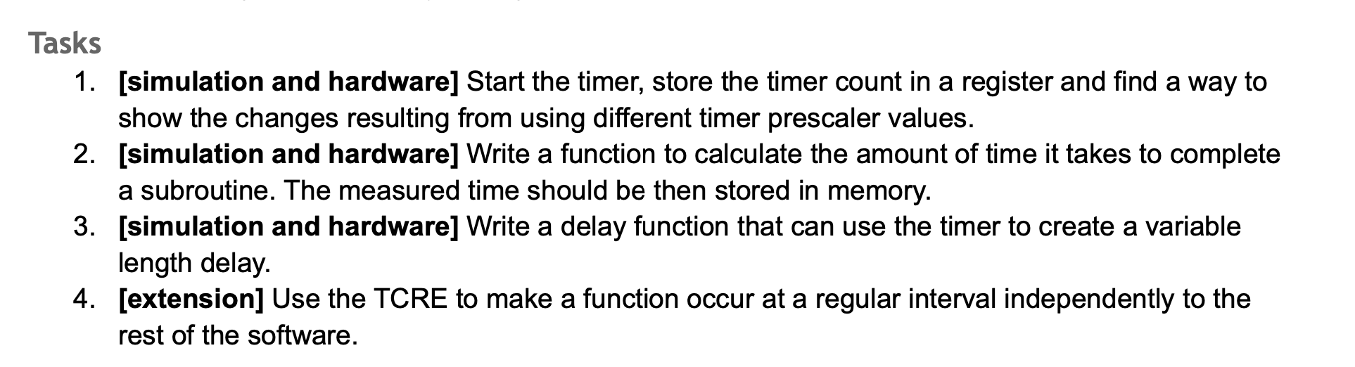 Tasks 1. [simulation and hardware] Start the timer, | Chegg.com