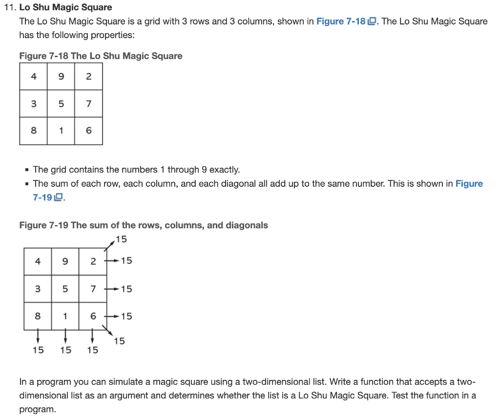 Solved 11. Lo Shu Magic Square The Lo Shu Magic Square is a | Chegg.com