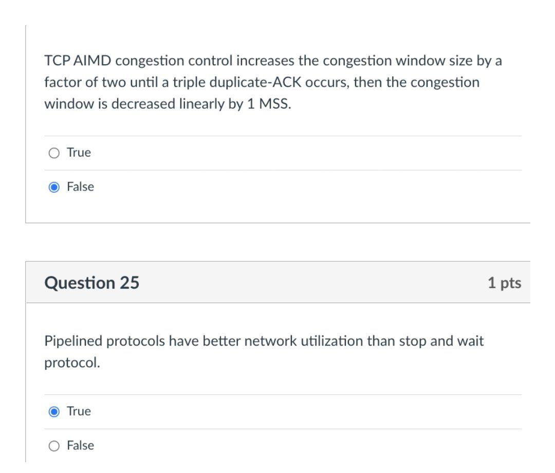 Solved TCP AIMD congestion control increases the congestion | Chegg.com