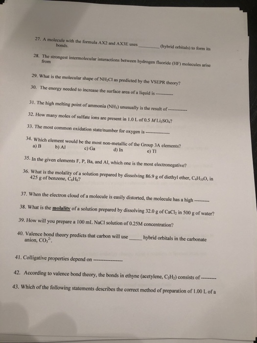 Solved 27. A molecule with the formula AX2 and AX3E | Chegg.com