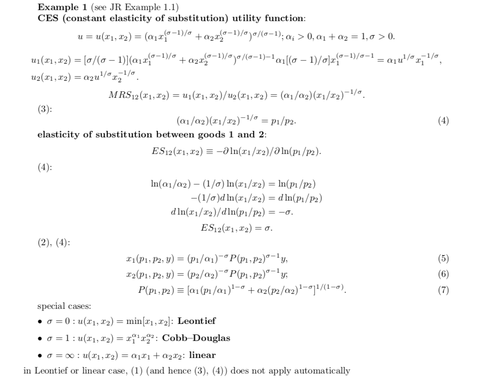 Example 1 (see JR Example 1.1) CES (constant | Chegg.com