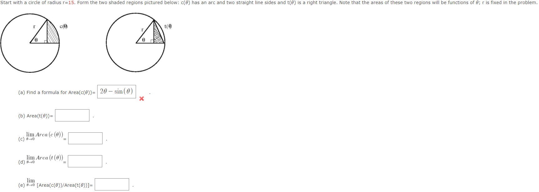 Solved Start with a circle of radius r=15. Form the two | Chegg.com