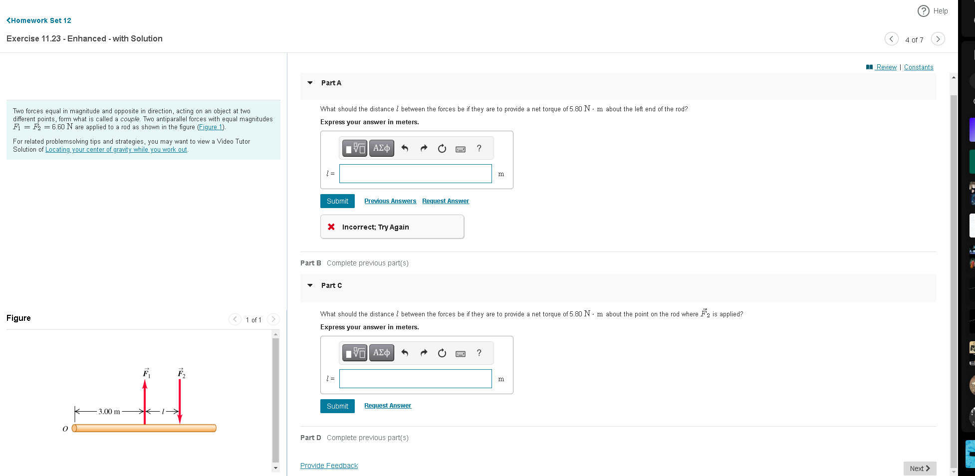 Solved Exercise 11.23 - Enhanced - with Solution Two forces | Chegg.com