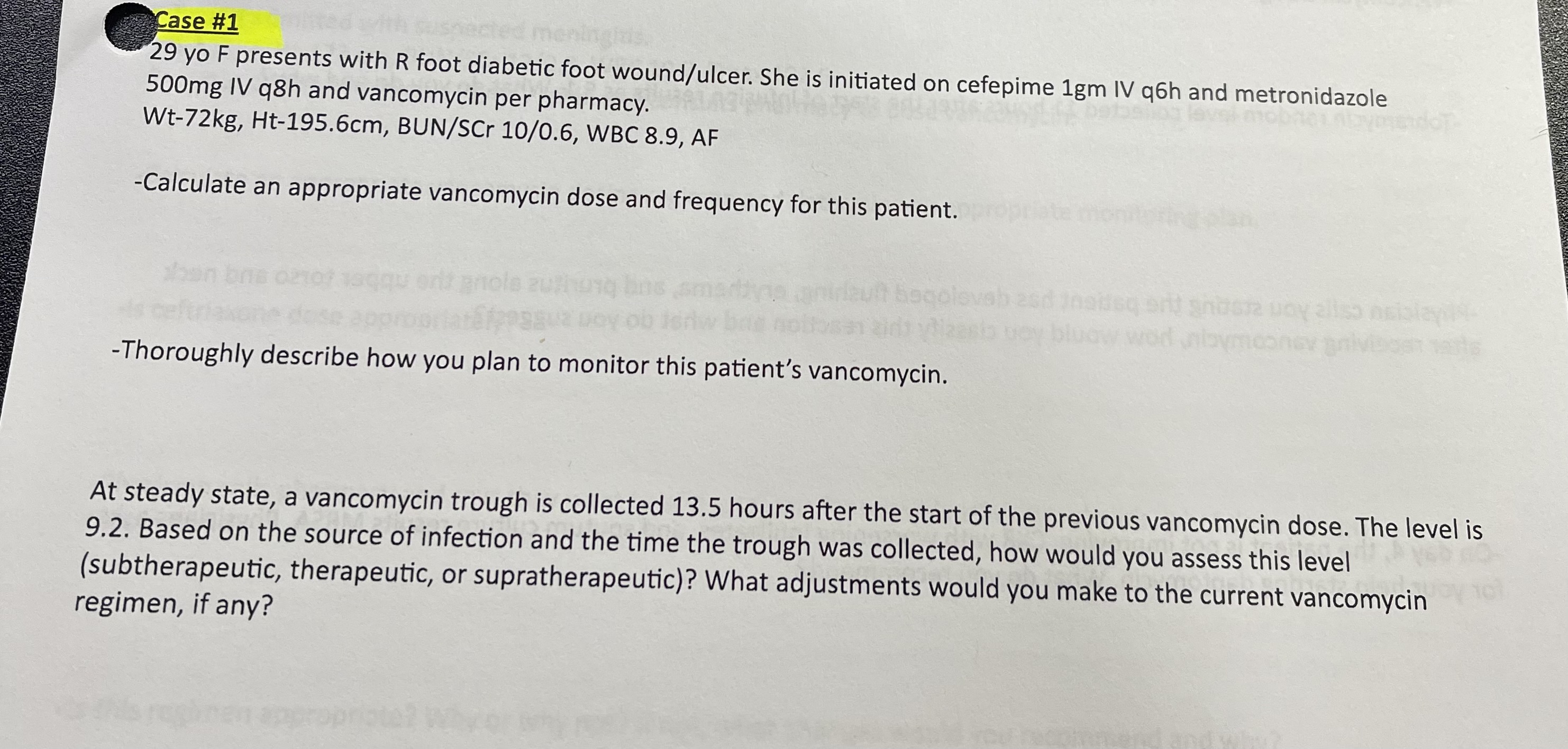 Solved 500mg IV q8h and vancomycin per pharmacy. Wt-72kg, | Chegg.com