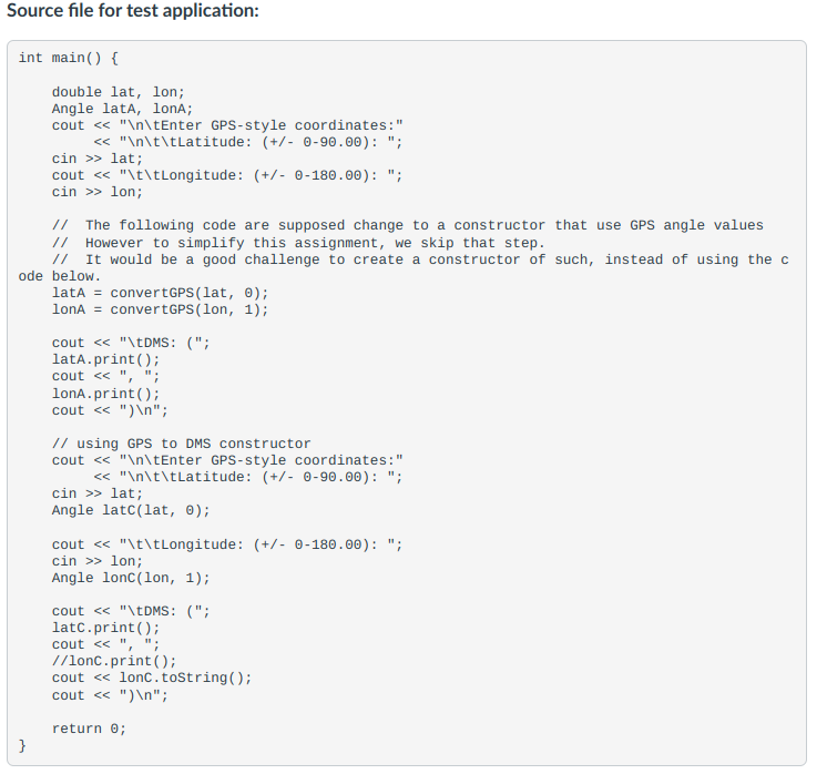 ASSIGNMENT 02 Constructors testAngle.cpp and Angle.h | Chegg.com