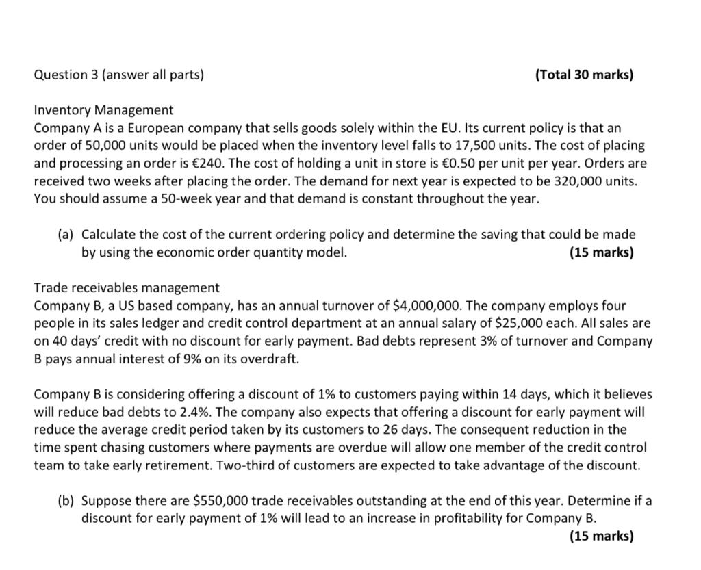 Solved Question 3 (answer all parts) Inventory Management | Chegg.com