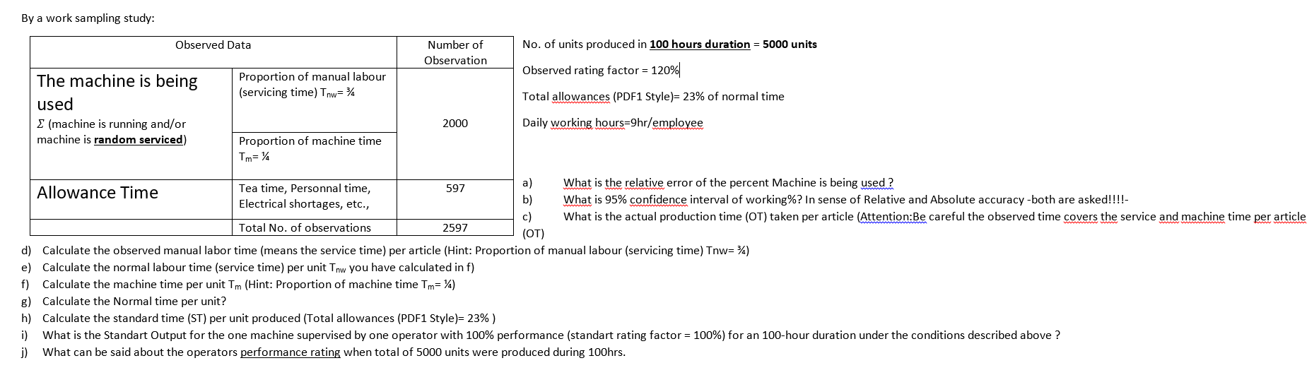 Solved By a work sampling study: Observed Data No. of units | Chegg.com