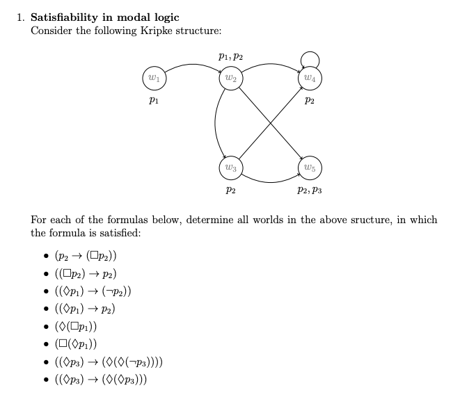 Solved 1. Satisfiability in modal logic Consider the | Chegg.com