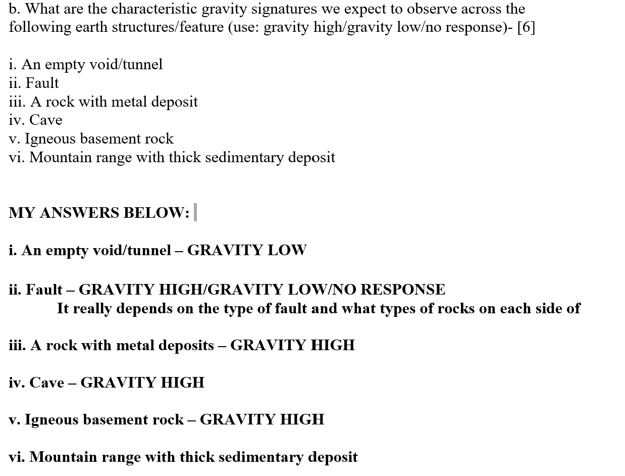 Solved b. ﻿What are the characteristic gravity signatures we | Chegg.com