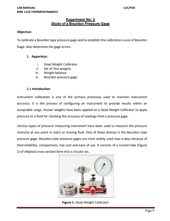 LUC/FOE LAB MANUAL BME 1133 THERMODYNAMICS Experiment | Chegg.com