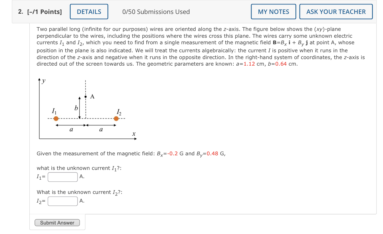 Solved Two parallel long (infinite for our purposes) wires | Chegg.com