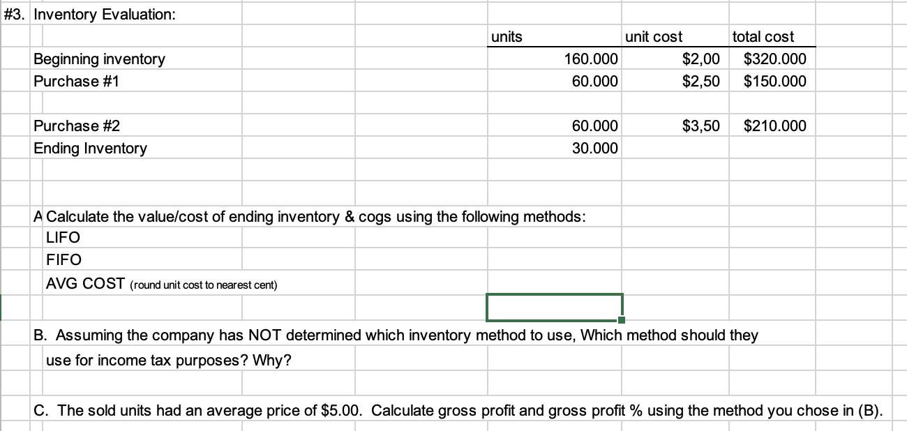 Solved #3. Inventory Evaluation: units Beginning inventory | Chegg.com