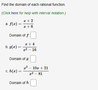 Solved Find the domain of each rational function. (Click | Chegg.com