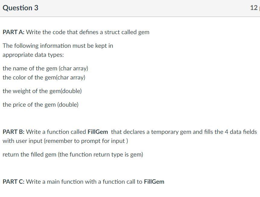 Solved PART A: Write the code that defines a struct called | Chegg.com