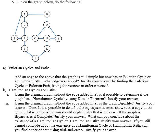 Solved 6. Given the graph below, do the following; a) | Chegg.com
