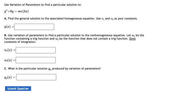 Use Variation Of Parameters To Find A Particular
