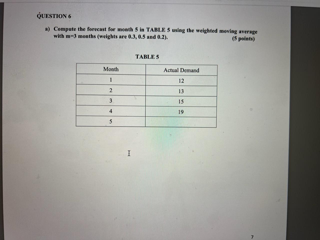 Solved a) Compute the forecast for month 5 in TABLE 5 using | Chegg.com