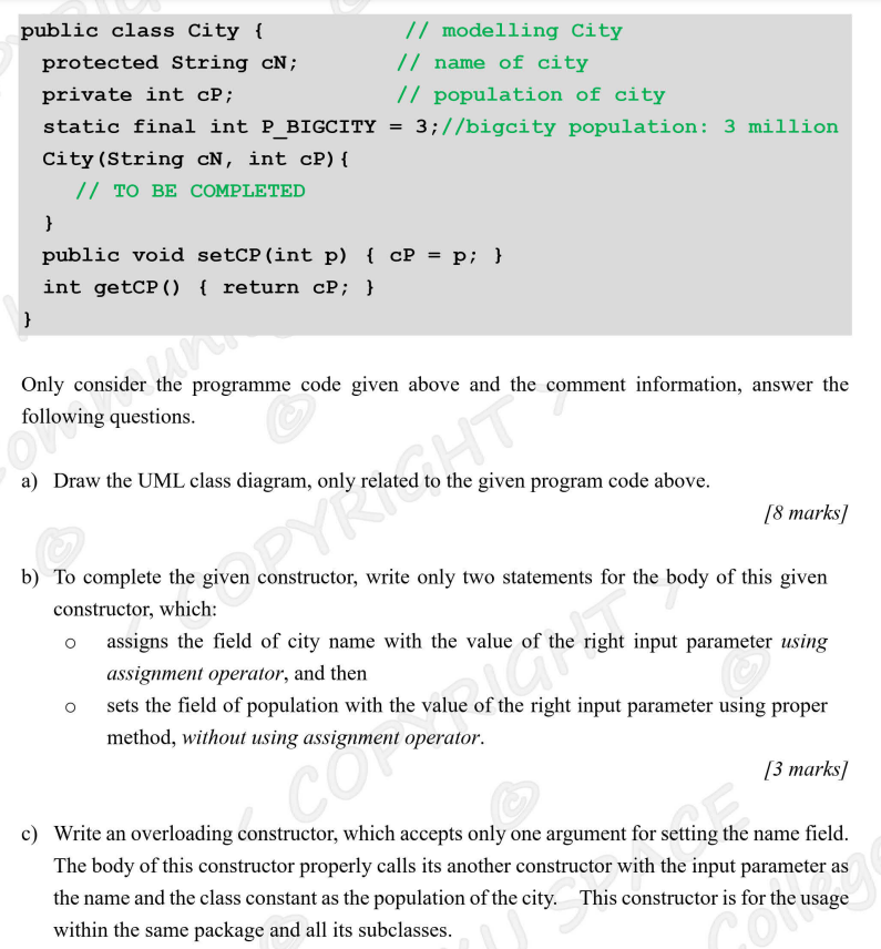 Solved = public class City { // modelling City protected | Chegg.com