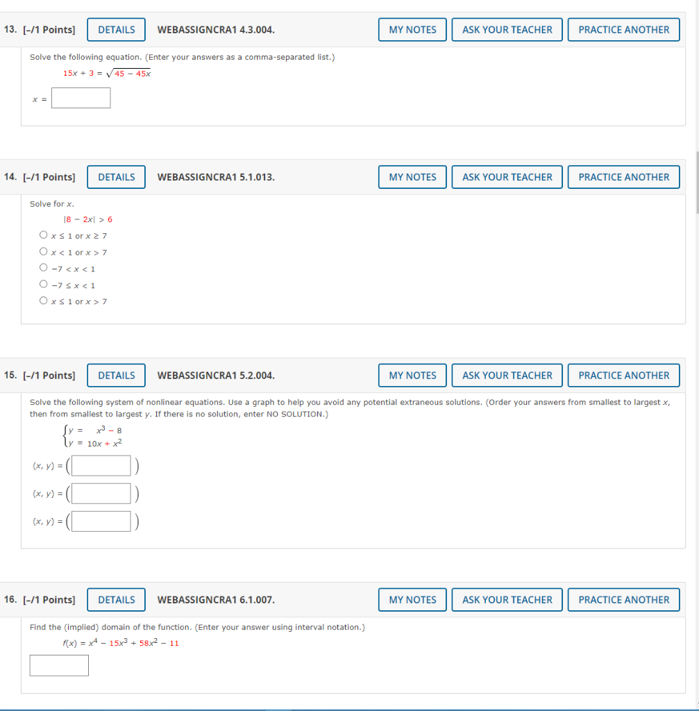 Solved 13. [-/1 Points] DETAILS WEBASSIGNCRA1 4.3.004. MY | Chegg.com