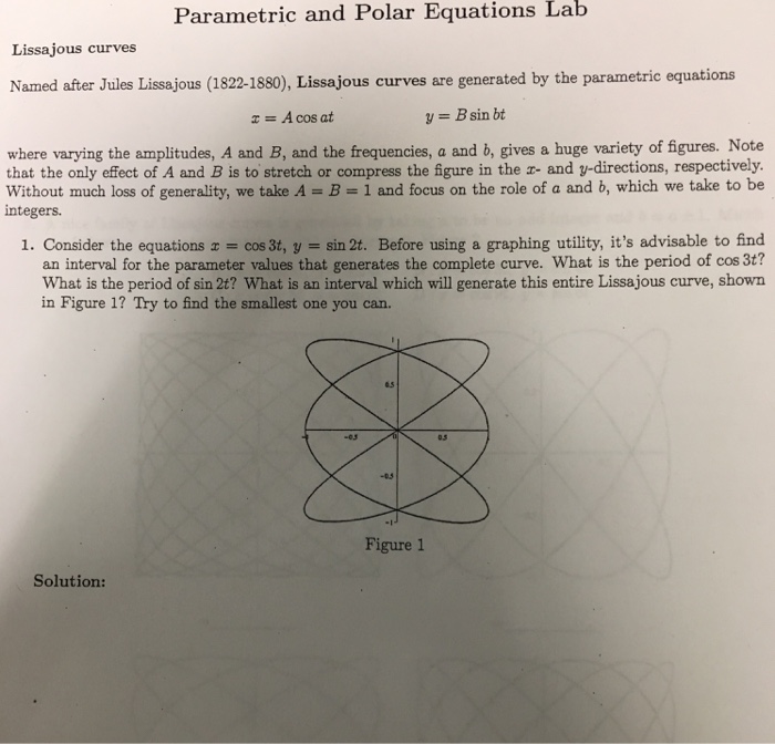 Solved Parametric and Polar Equations Lab Lab Lissajous | Chegg.com