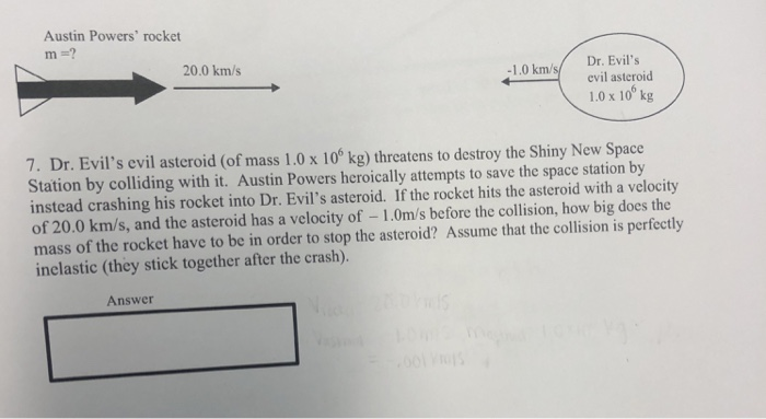 Solved Austin Powers' rocket 20.0 km/s Dr. Evil's evil | Chegg.com
