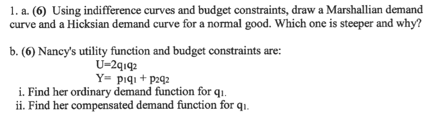 Solved 1. a. (6) Using indifference curves and budget | Chegg.com