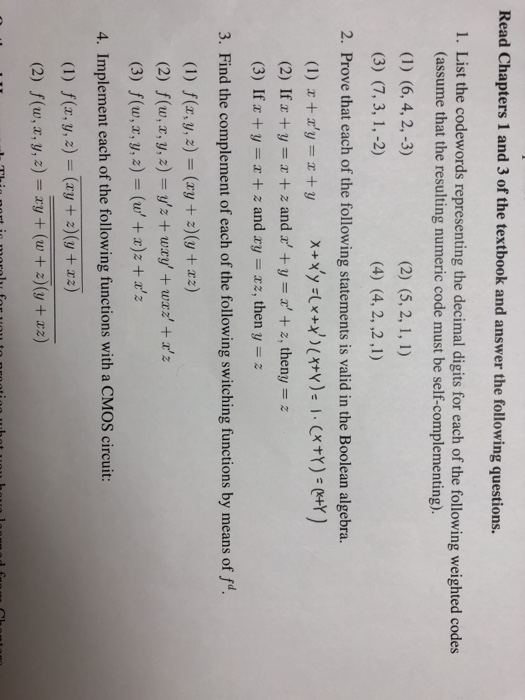 Solved List The Codewords Representing The Decimal Digits 9966