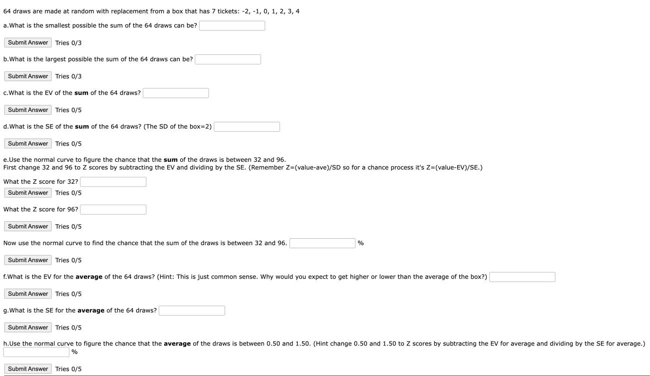 Solved 64 draws are made at random with replacement from a | Chegg.com