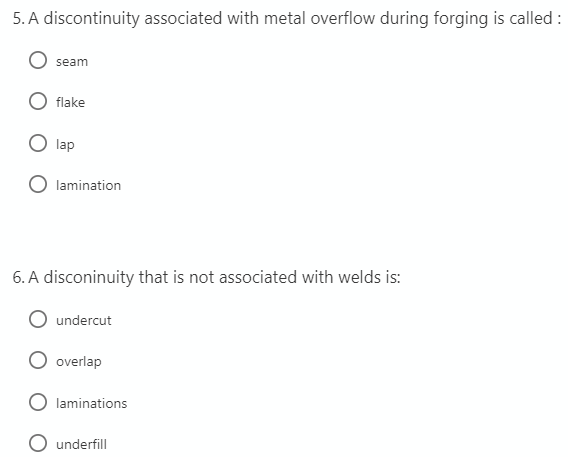 Solved 5. A discontinuity associated with metal overflow | Chegg.com