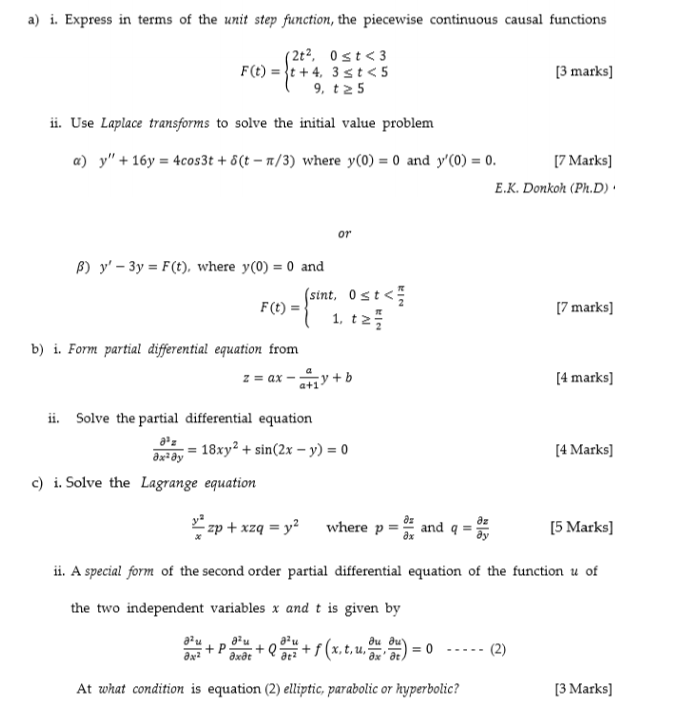 Solved a) i. Express in terms of the unit step function, the | Chegg.com