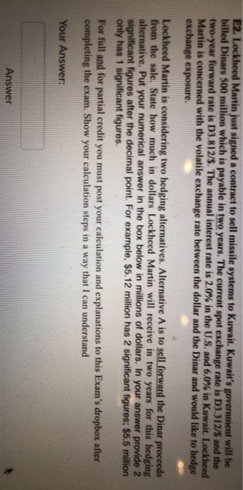 Solved E2. Lockheed Martin just signed a contract to sell | Chegg.com